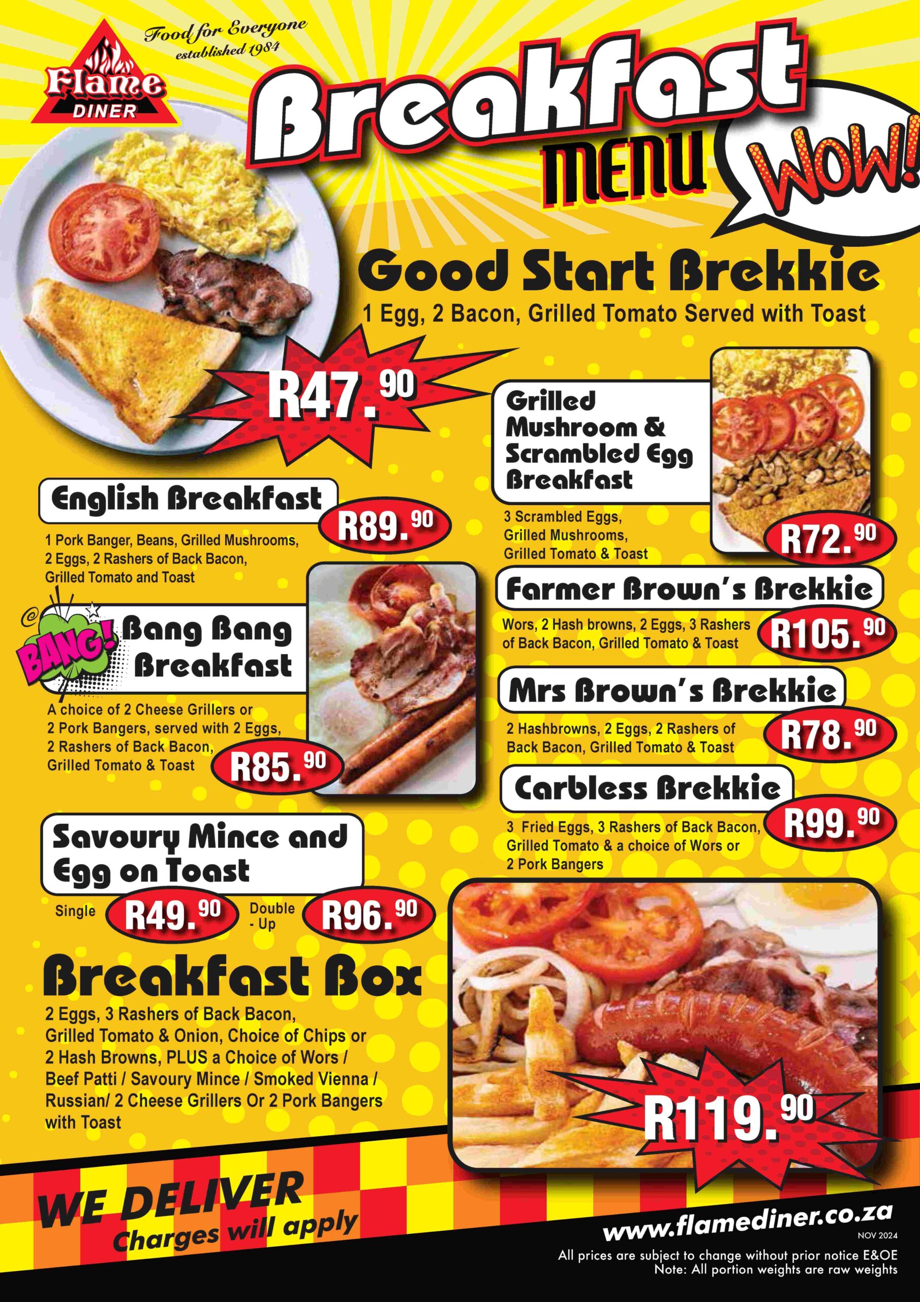 Flame Diner South Africa | Breakfast Menu